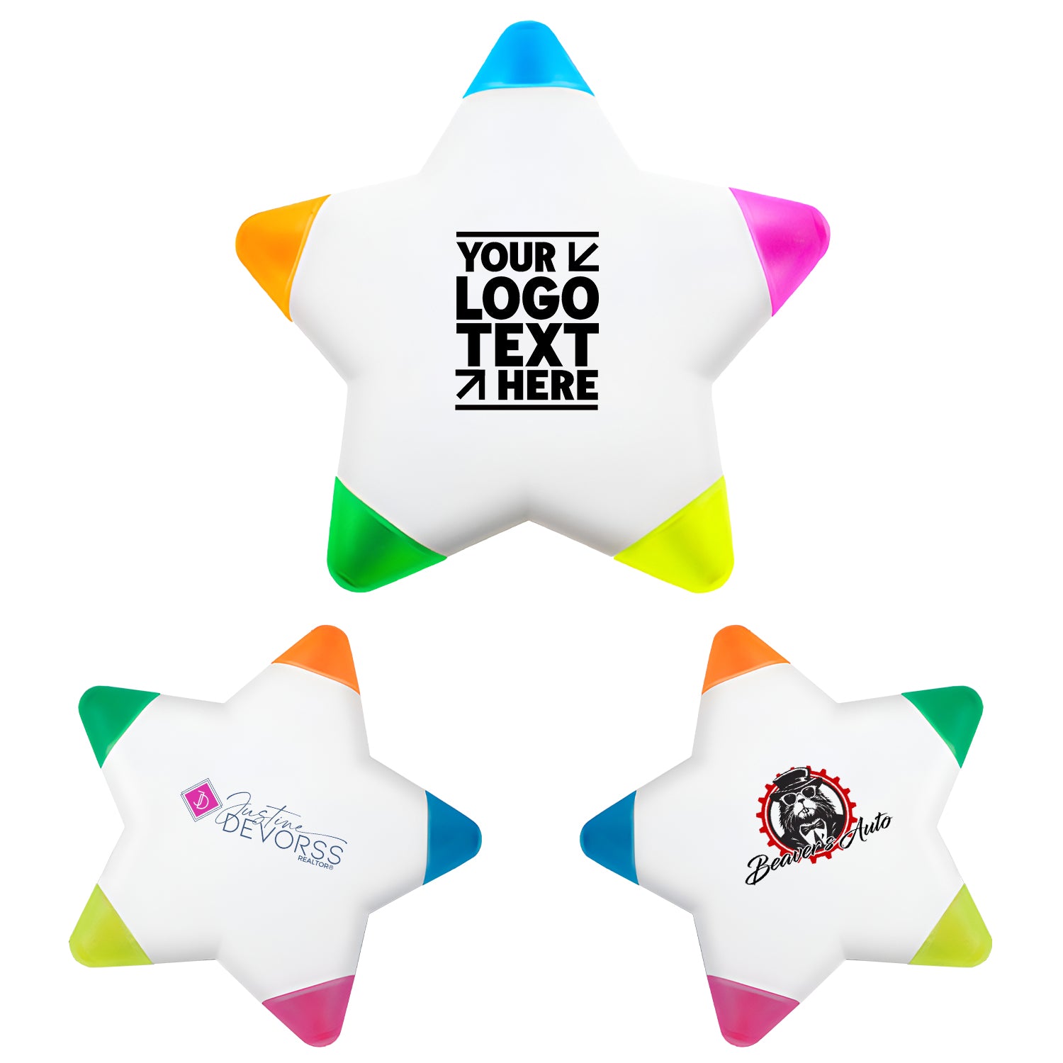 Bulk Custom 5-in-1 Promotional Imprinted Star Highlighters Pen